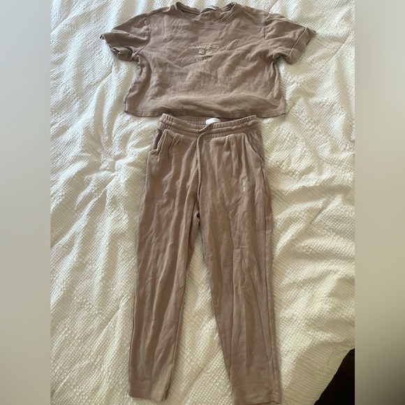 sunwoo | Pants & Jumpsuits | 2 Piece Beige Sweats And Shirt Outfit ...